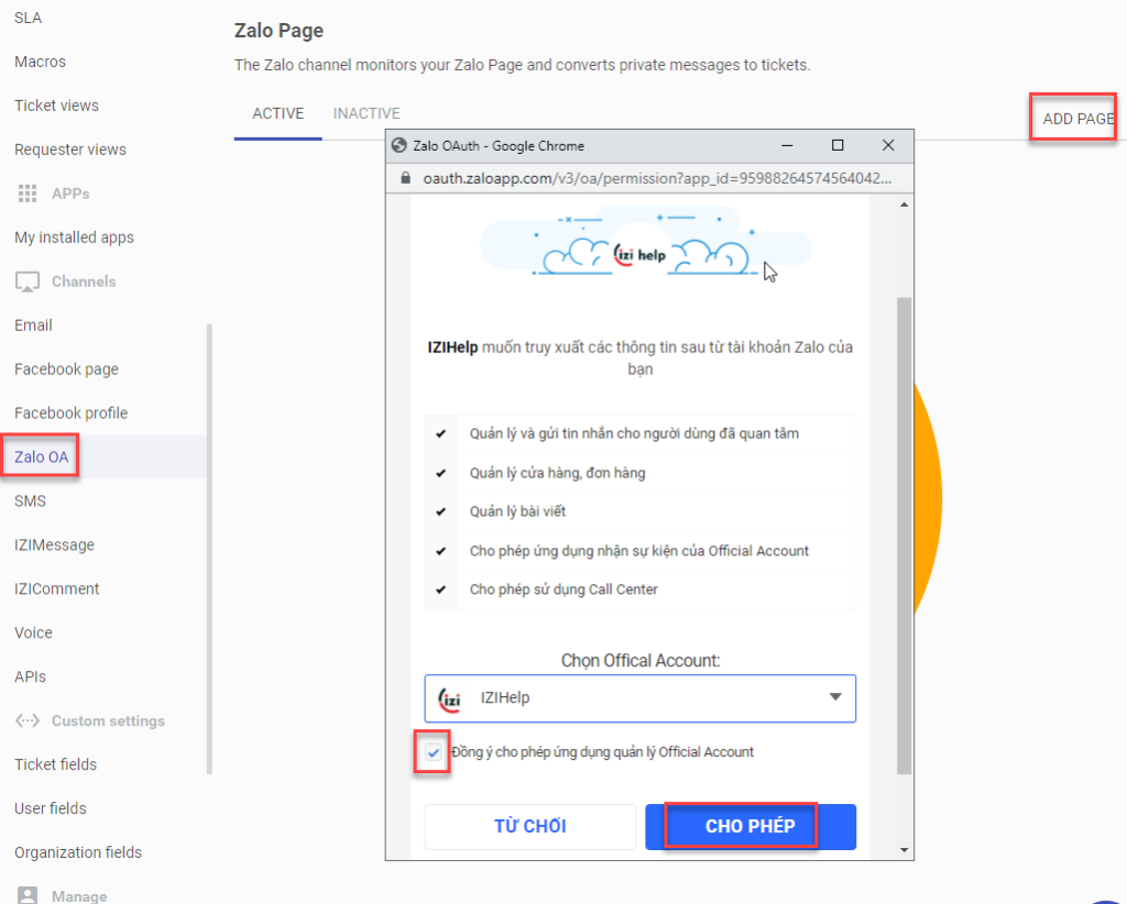 Add Zalo Official Account(s) – IZIHelp's Official Wiki Page